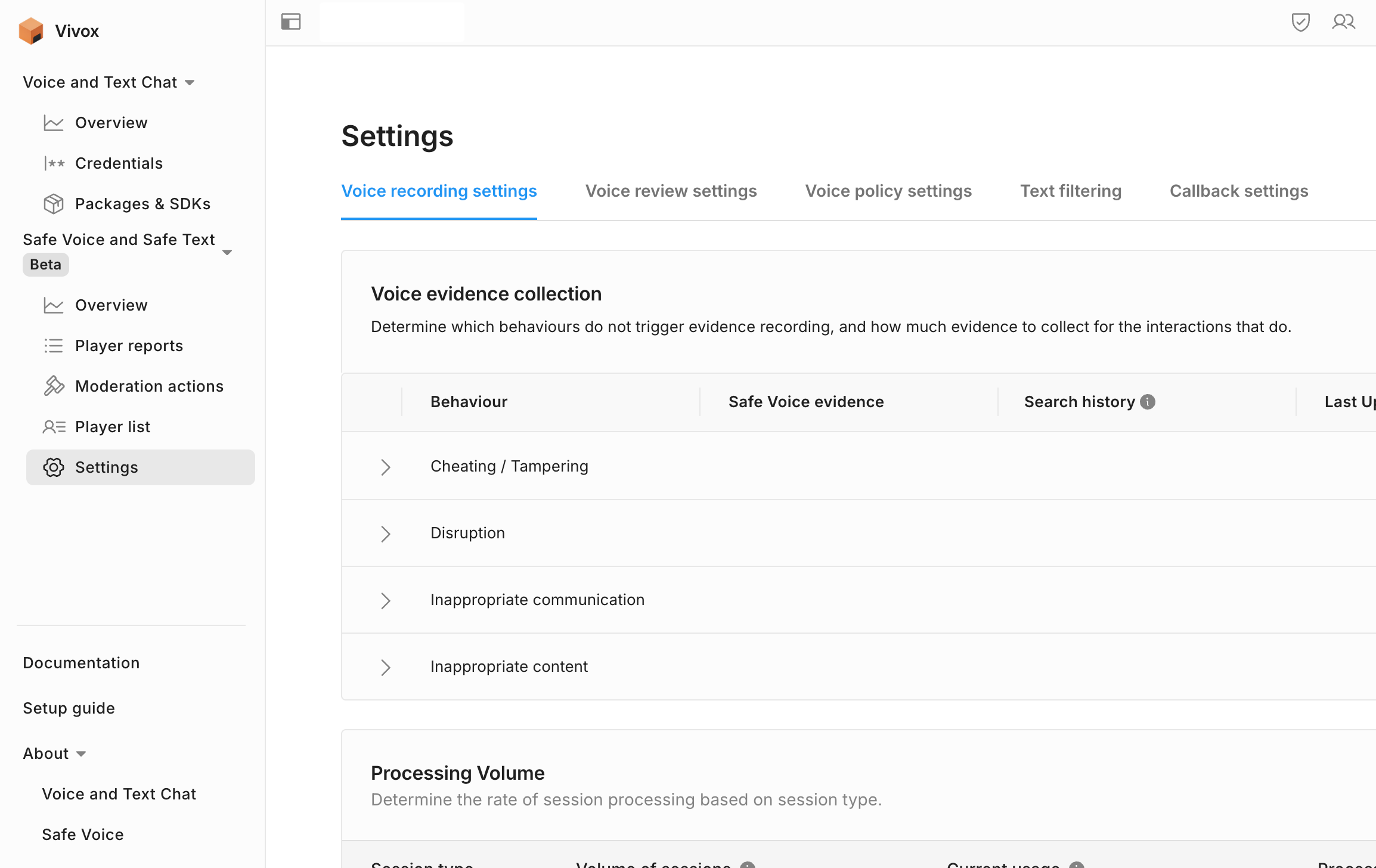 Settings • Moderation dashboard • Unity Docs